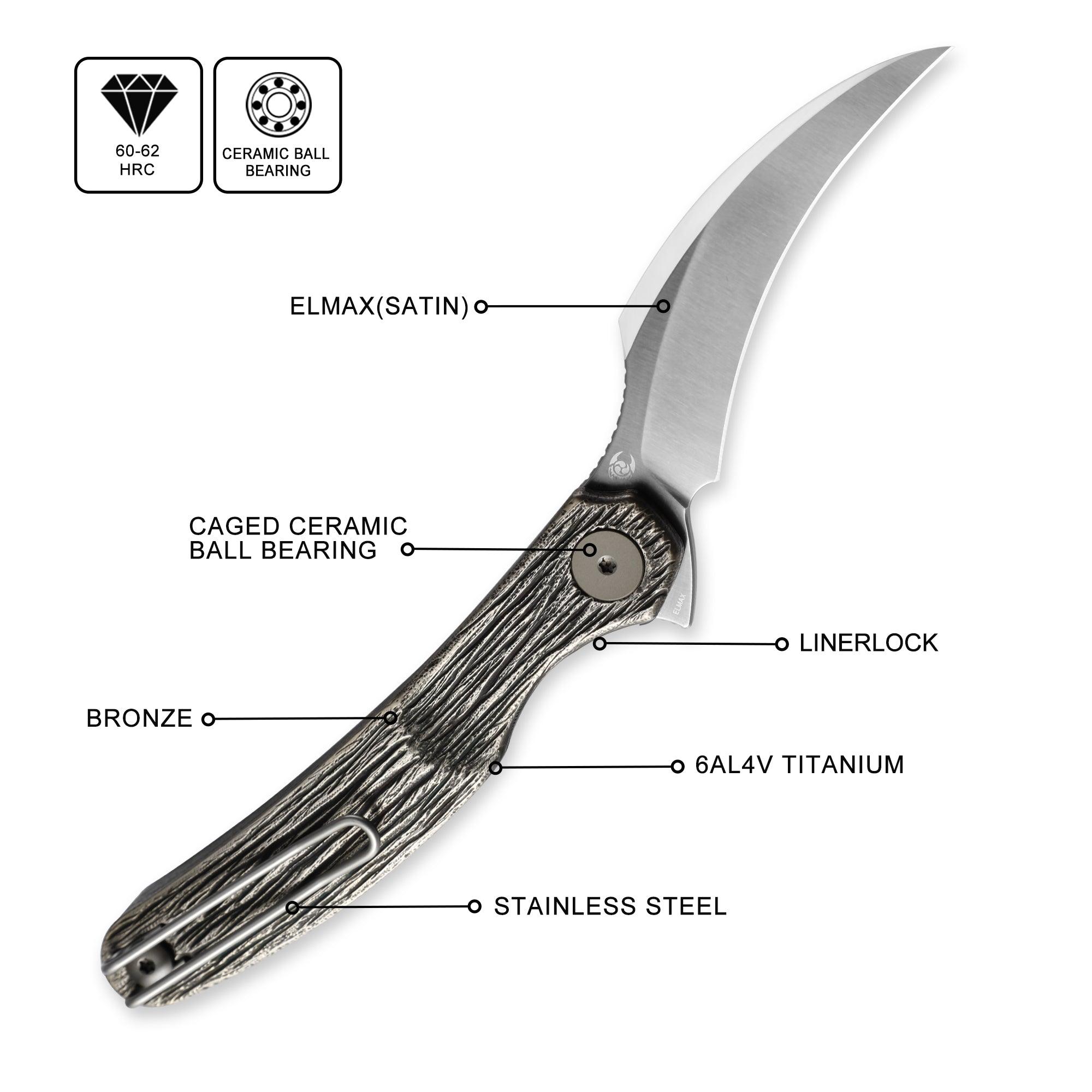 CAVOLKNIFE Mantis-C09 Engraved Handle ELMAX Flipper Pikal Knife ...